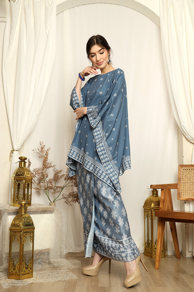 Dusty Blue Songket Sarong Round-neck Set – Kanzi Collection