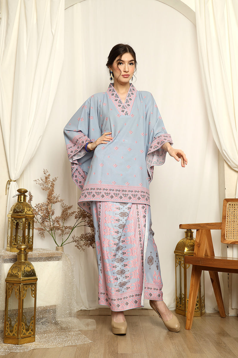 Ice Blue Songket V-neck Sarong Set – Kanzi Collection