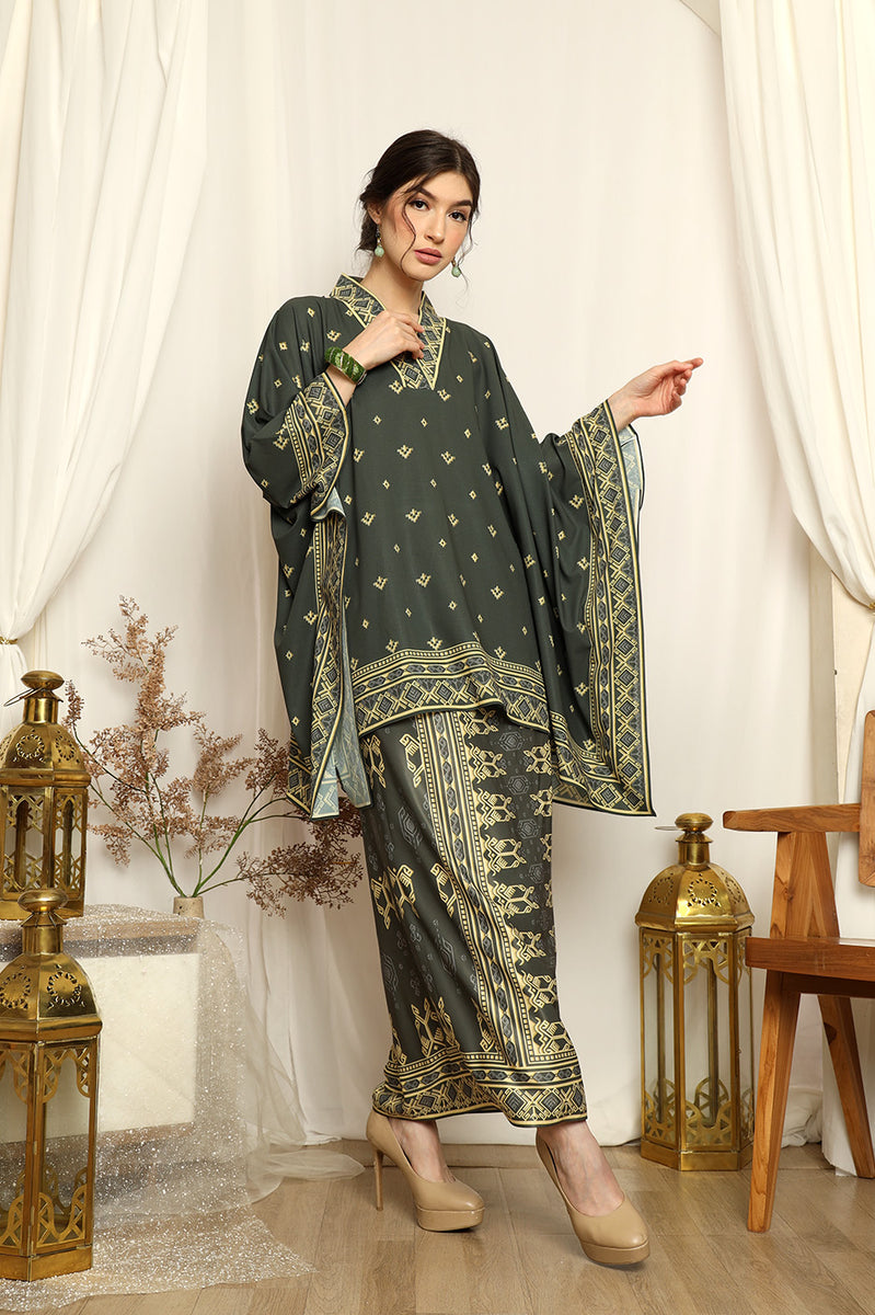 Emerald Green Songket V-neck Sarong Set – Kanzi Collection
